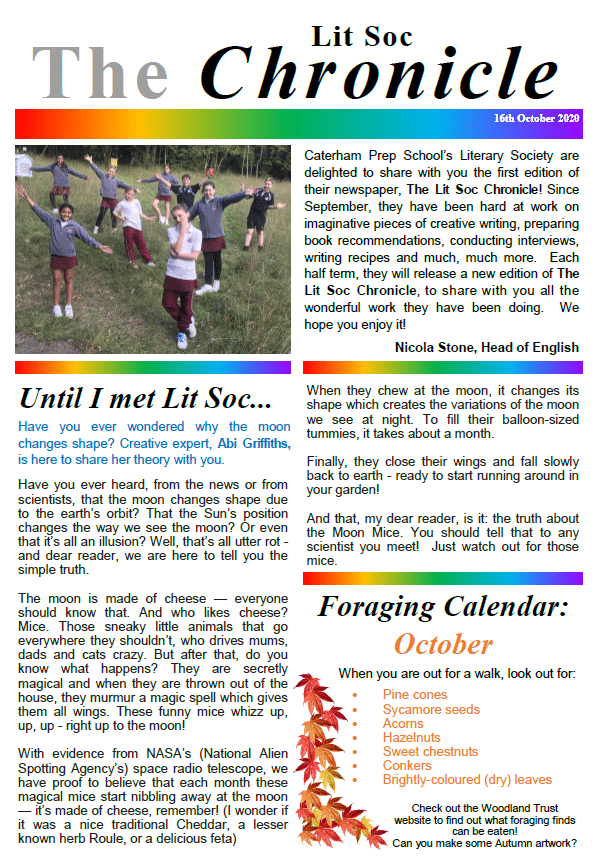 First Edition of The Lit Soc Chronicle - Caterham Prep